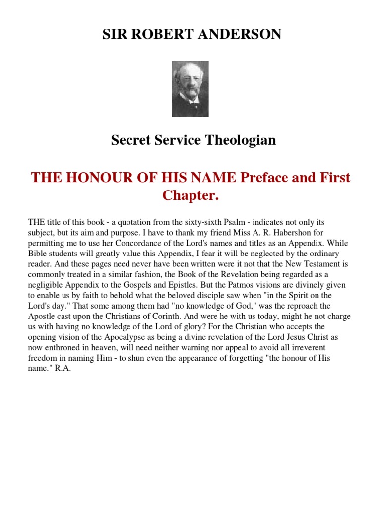 The Honor of His Name by Sir Robert Anderson1 | PDF | Jesus | Acts Of ...