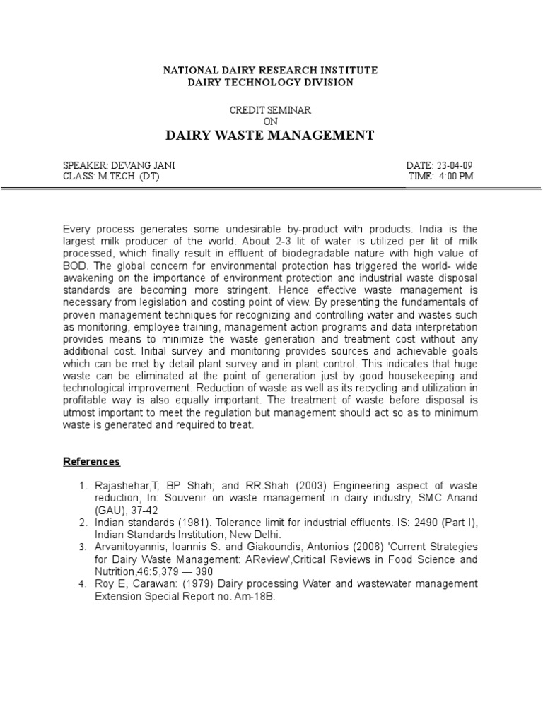 Dairy Waste Management Strategies | PDF | Waste Management | Waste