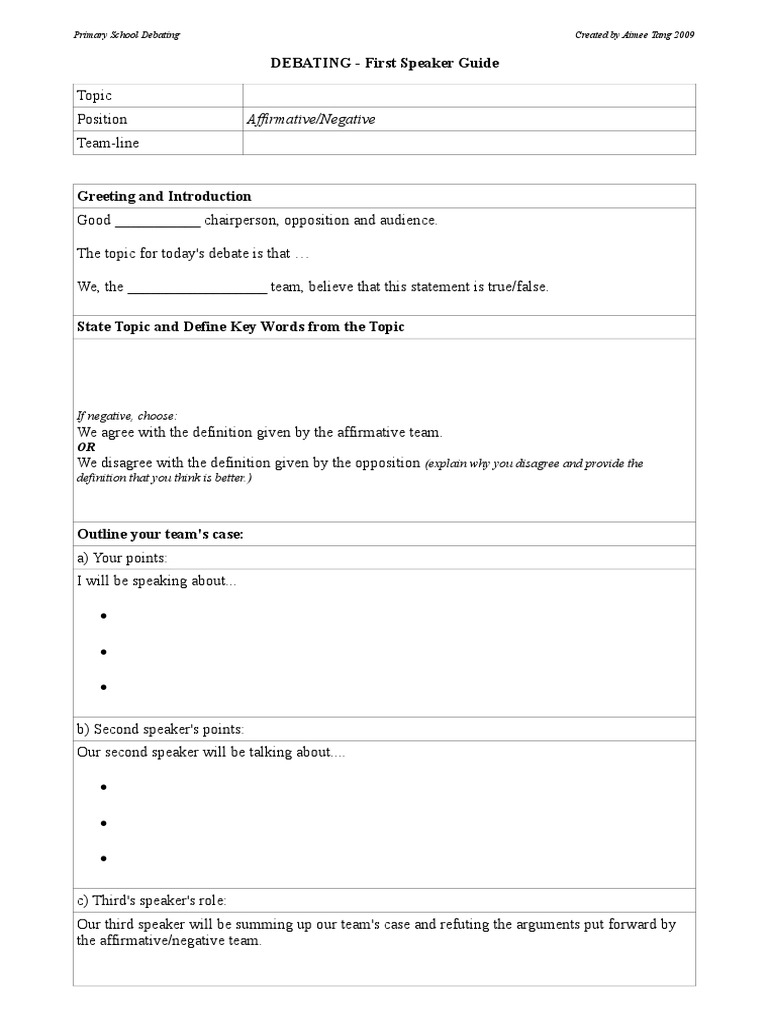 First Speaker Debate Structure Guide | PDF | Career & Growth | Social ...