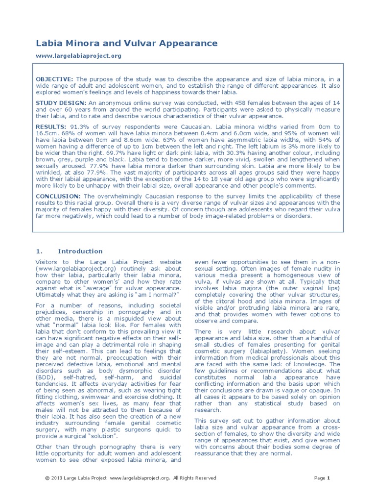 Labia Minora and Vulvar Appearance | PDF | Labia | Clitoris