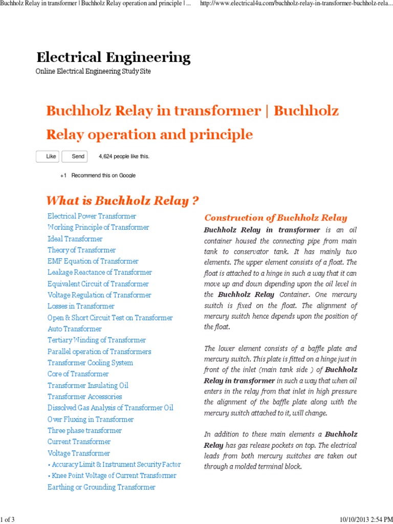 Buchholz Relay in Transformer - Buchholz Relay Operation and Principle ...