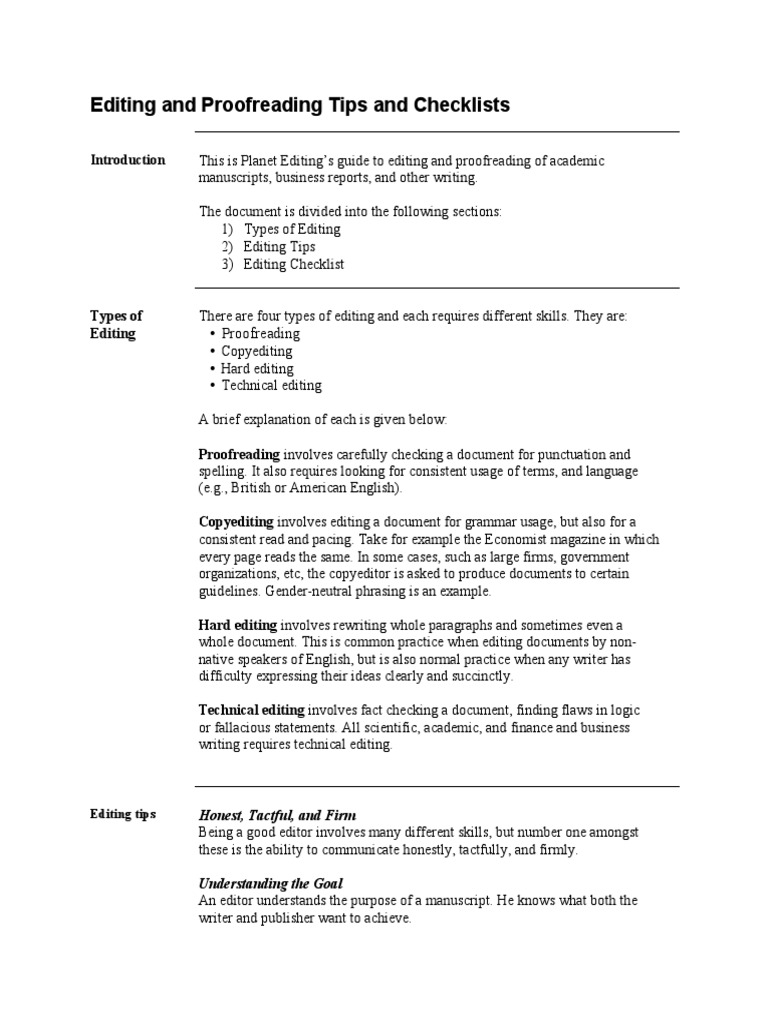 Editing Proofreading Tips Checklist | PDF | Editing | Copy Editing