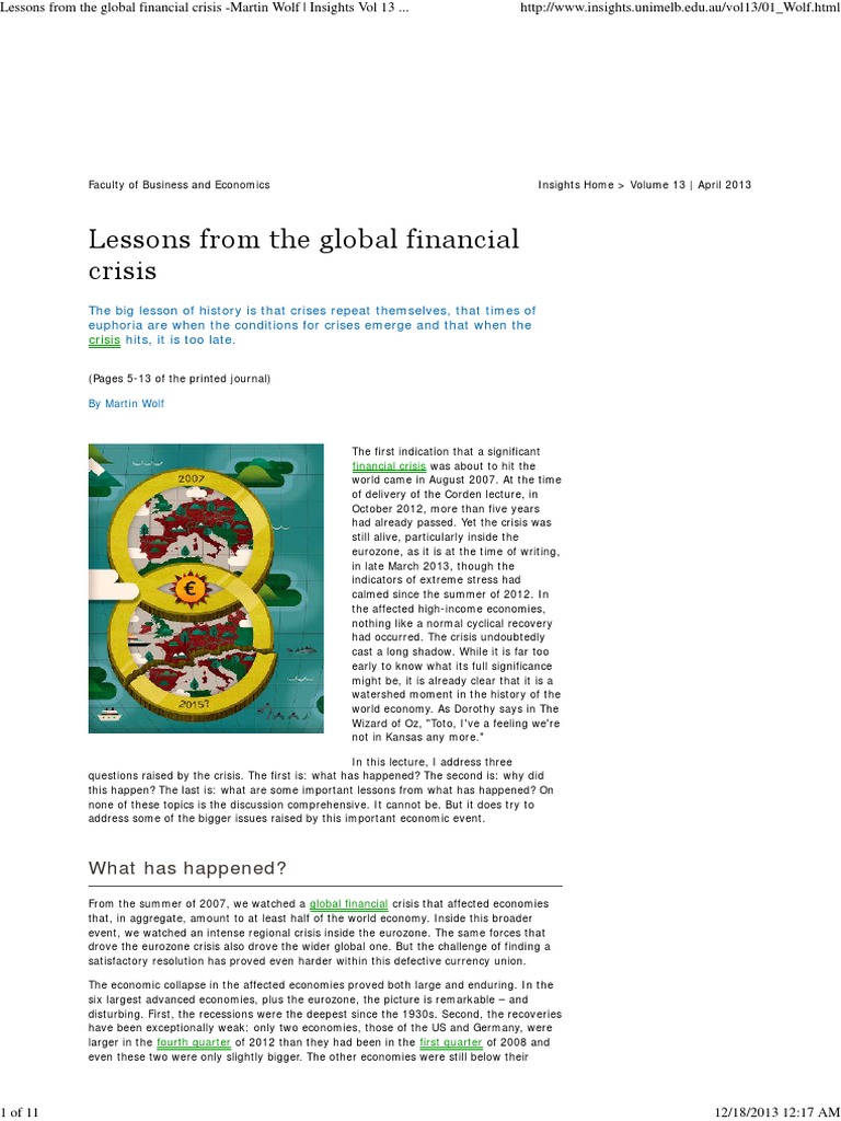 Lessons From The Global Financial Crisis: What Has Happened? | PDF ...