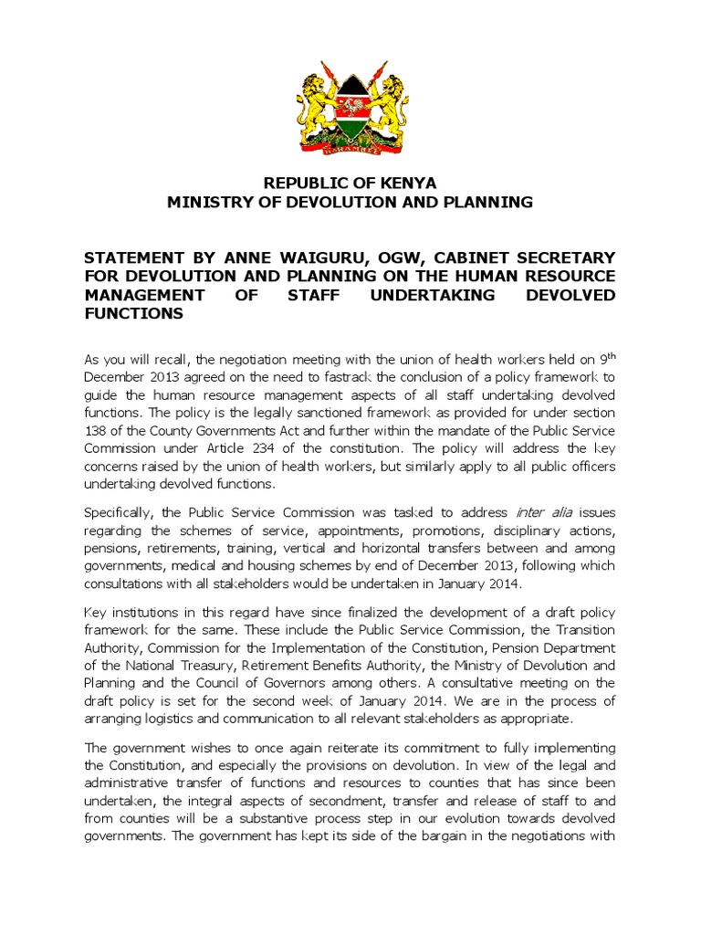 Republic of Kenya Ministry of Devolution and Planning: Inter Alia | PDF ...