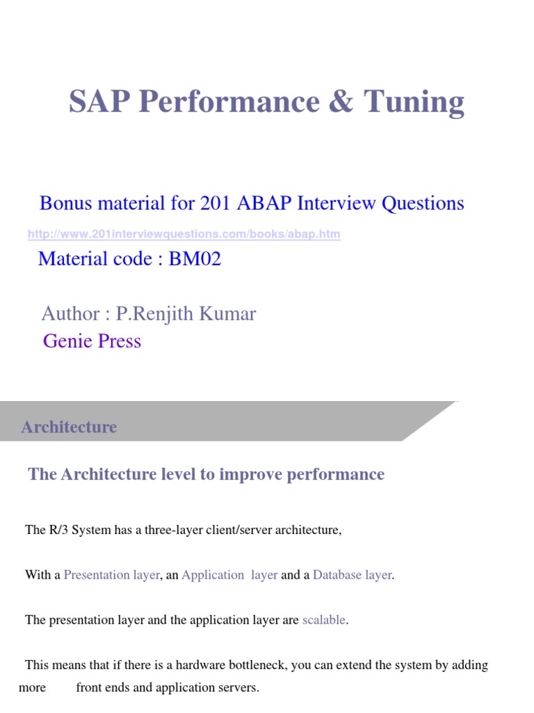 Sap Performance And Tuning Bonus Material For 201 Abap Interview Questions Material Code Bm02