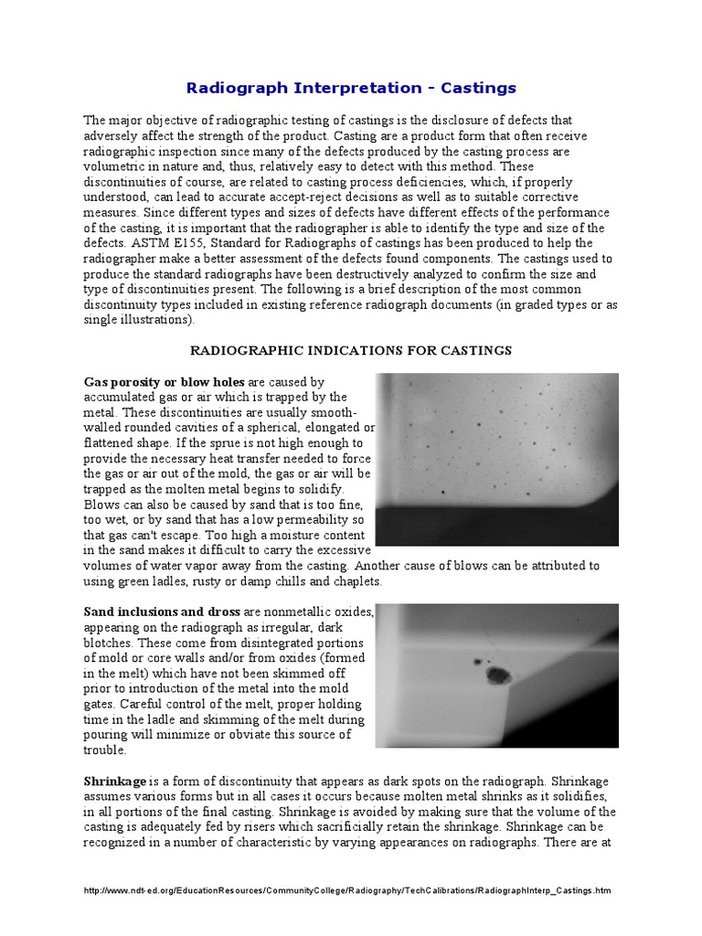 Radiograph Interpretation of Casting Defects | PDF | Casting ...
