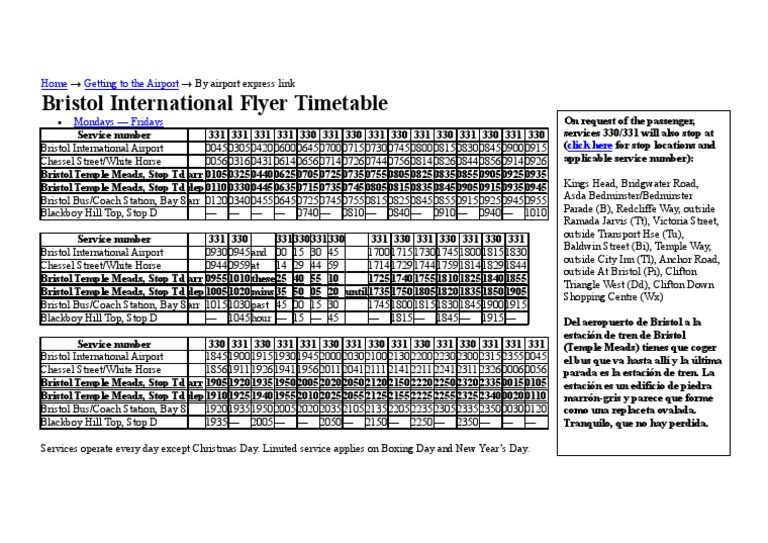 Bristol International Timetable | PDF | Bristol | Bus Transport