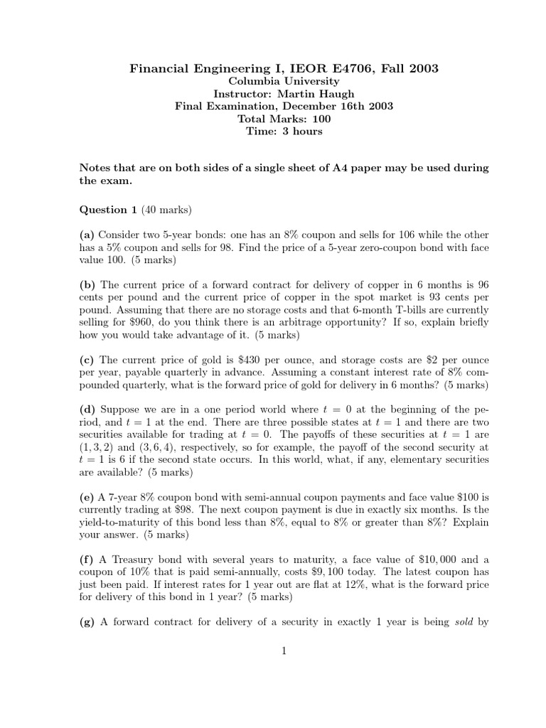 Final Fall03 | PDF | Option (Finance) | Bonds (Finance)