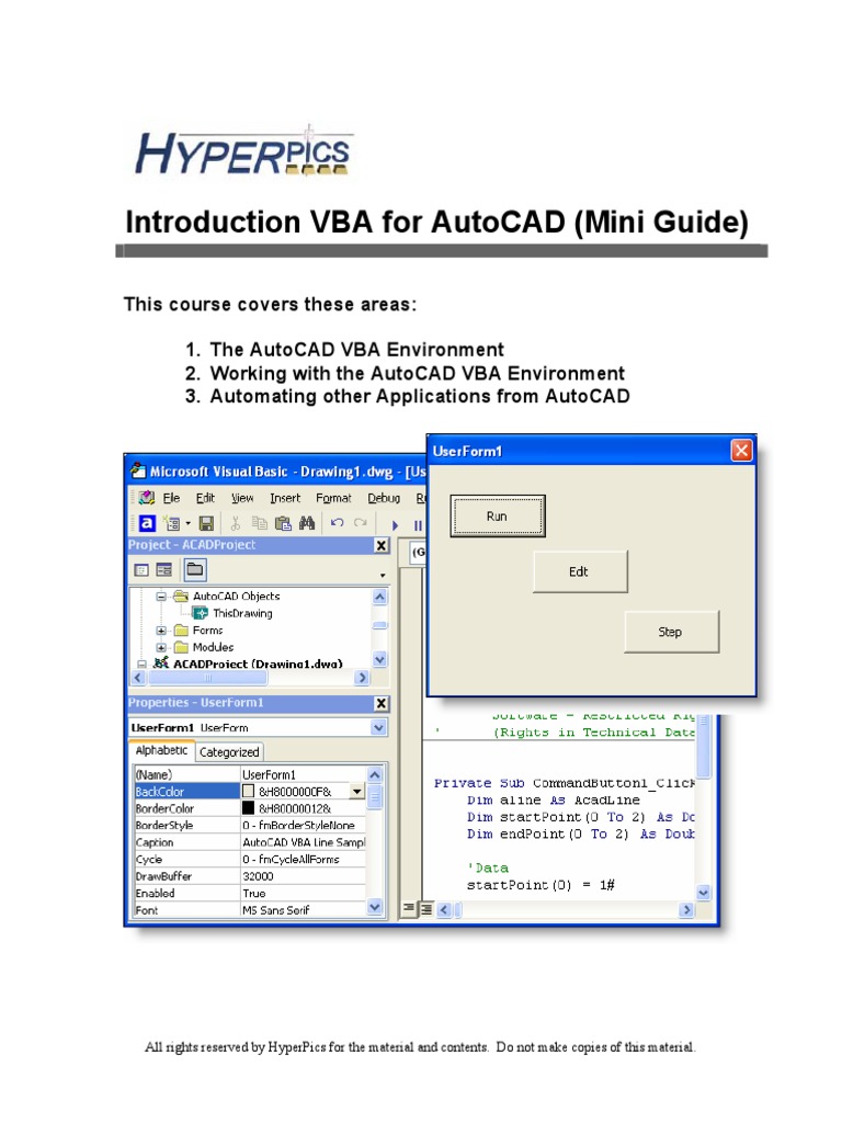 Introduction To VBA For AutoCAD (Mini Guide) | PDF | Visual Basic For ...