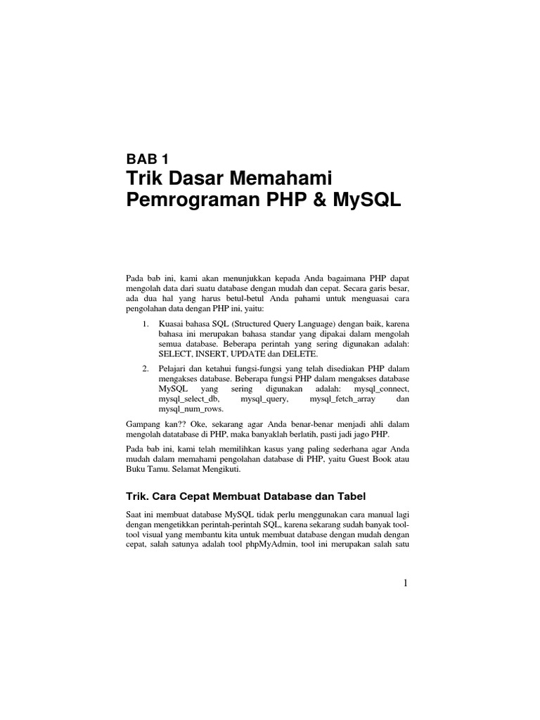 Trik Dasar Memahami Pemrograman PHP Dan MySQL | PDF