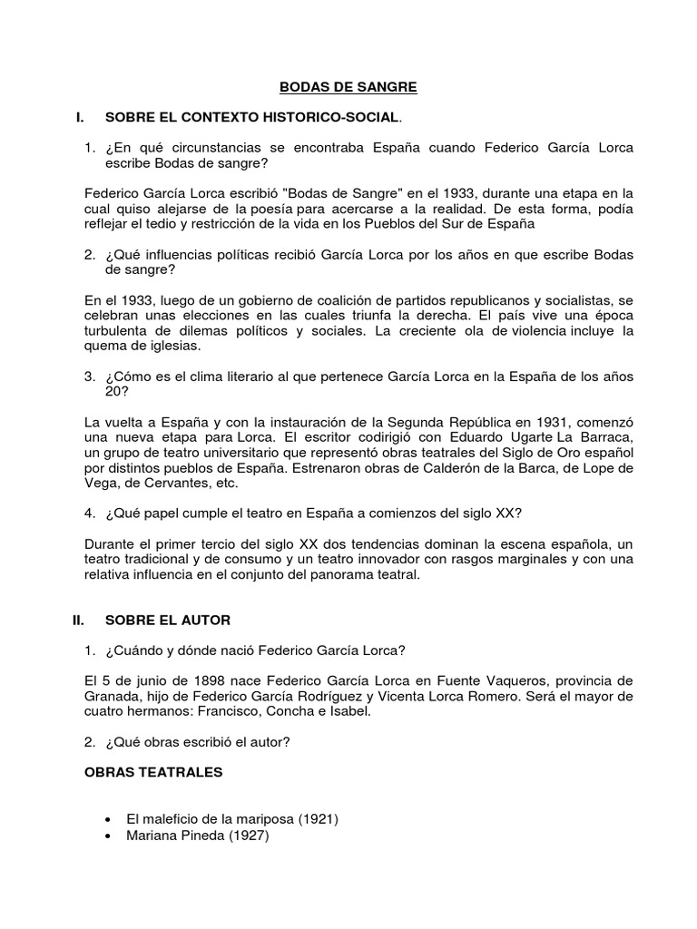 Contexto de "Bodas de Sangre" de Lorca | PDF | Federico García Lorca ...