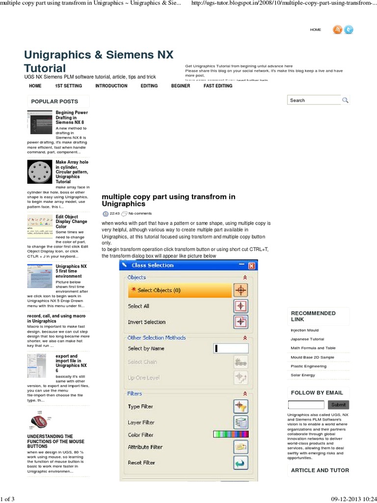 Multiple Copy Part Using Transfrom in Unigraphics Unigraphics & Siemens ...