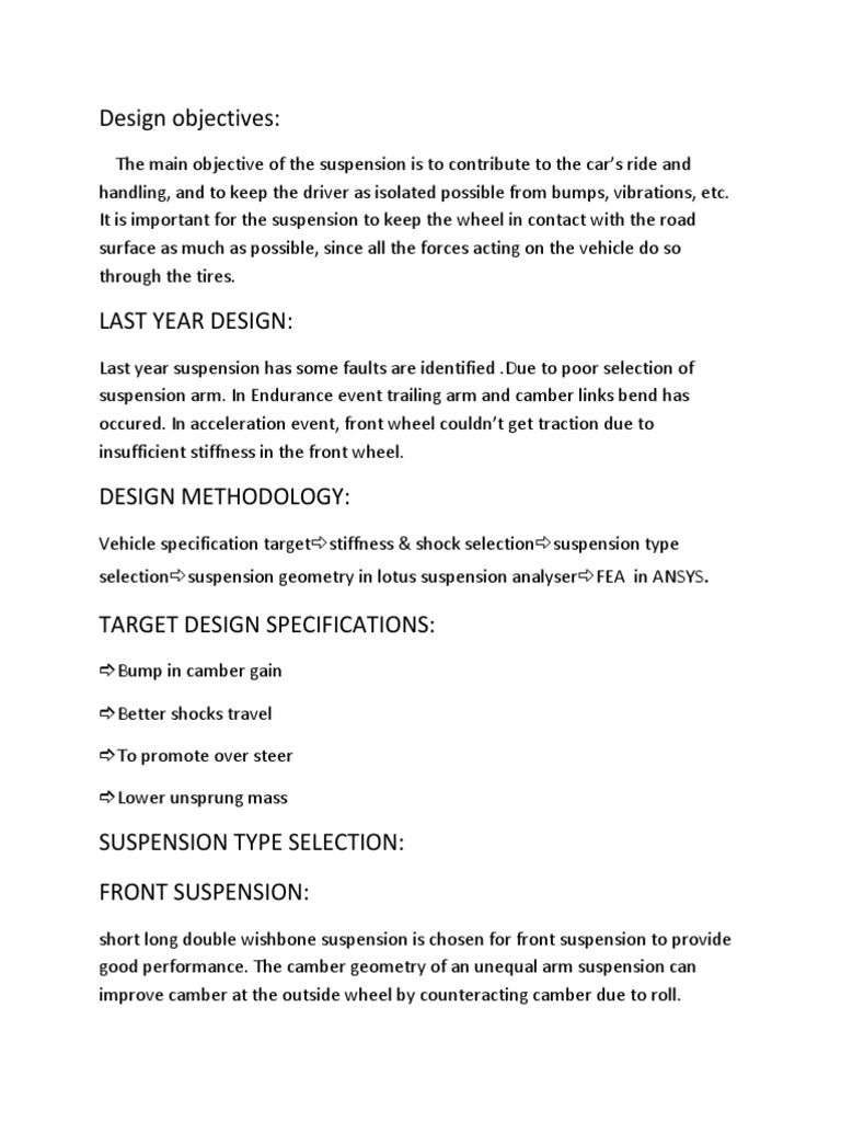 Suspension Design Final Report | PDF | Suspension (Vehicle ...