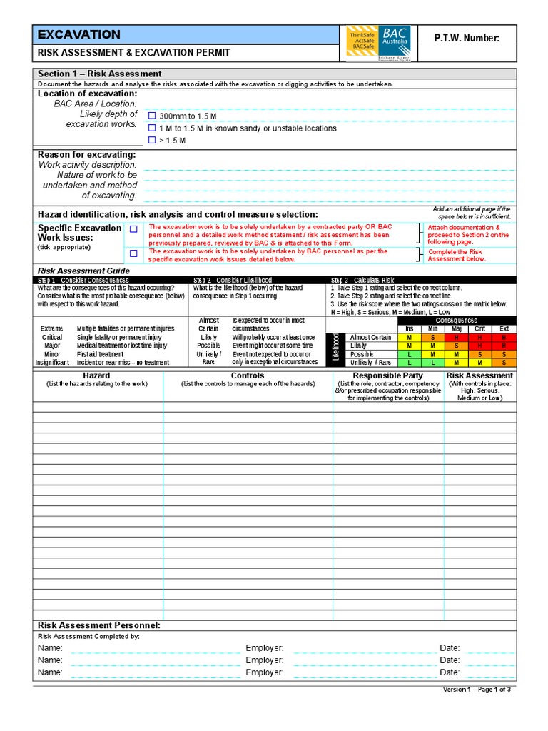 Excavation Risk Assessment and Permit | PDF