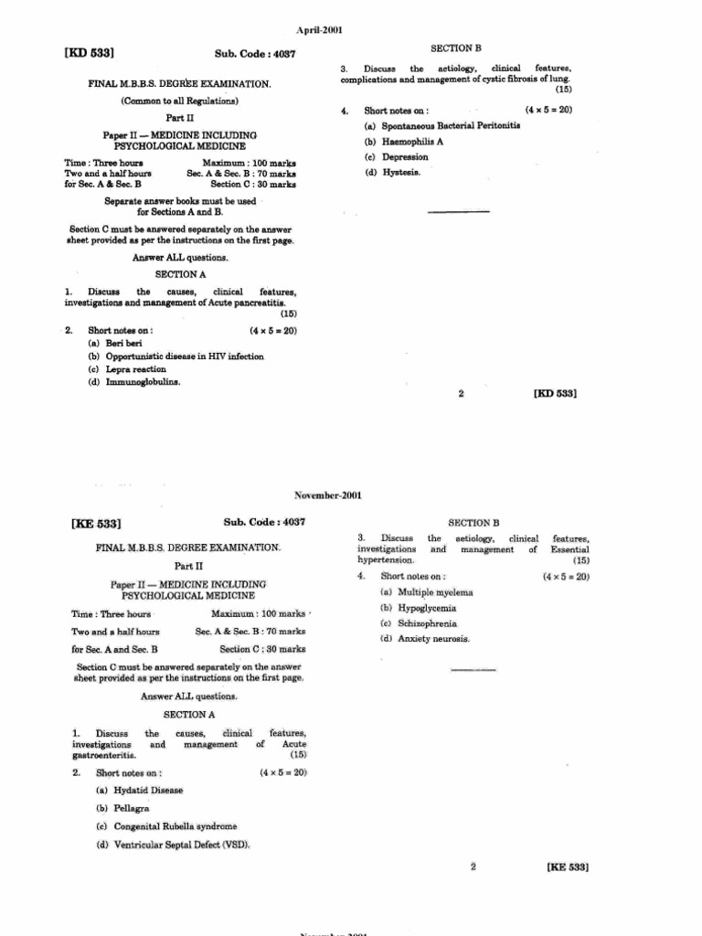 Internal Medicine Question Papers For MBBS Final Year Students | PDF ...