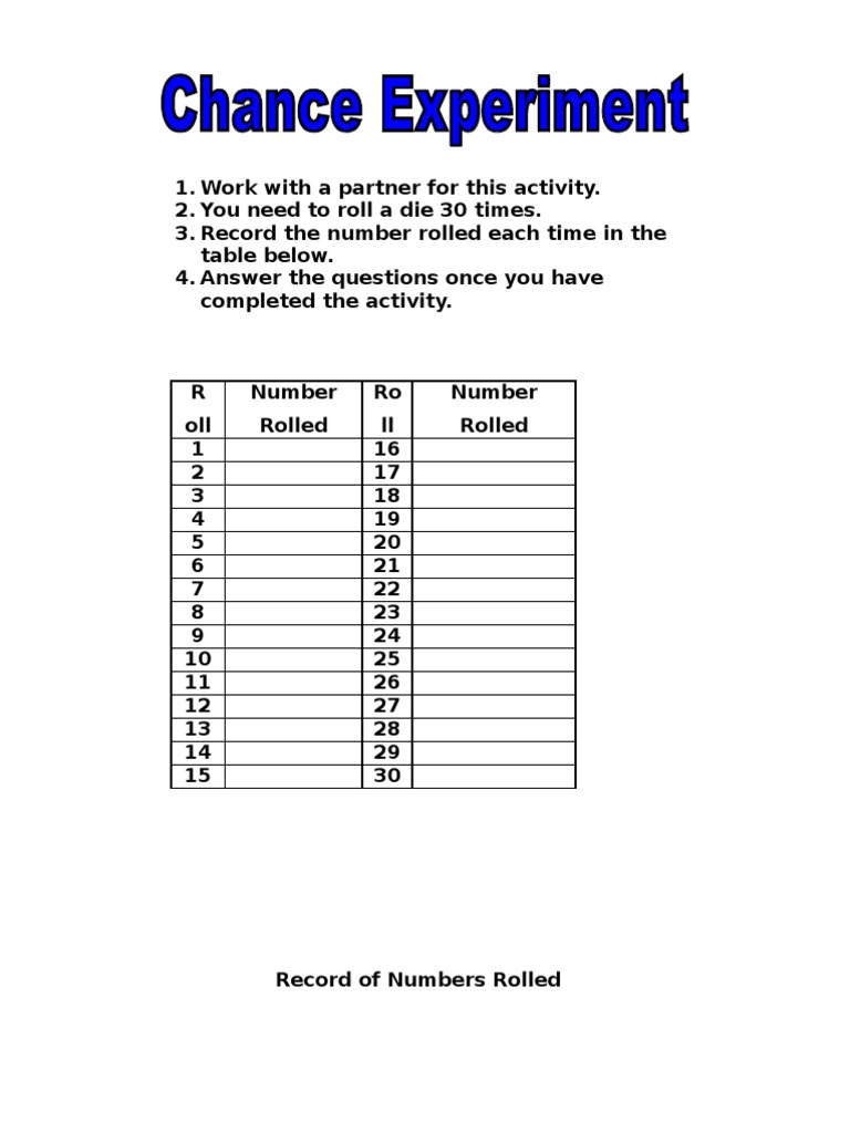 Chance Activity - Dice Rolling | PDF