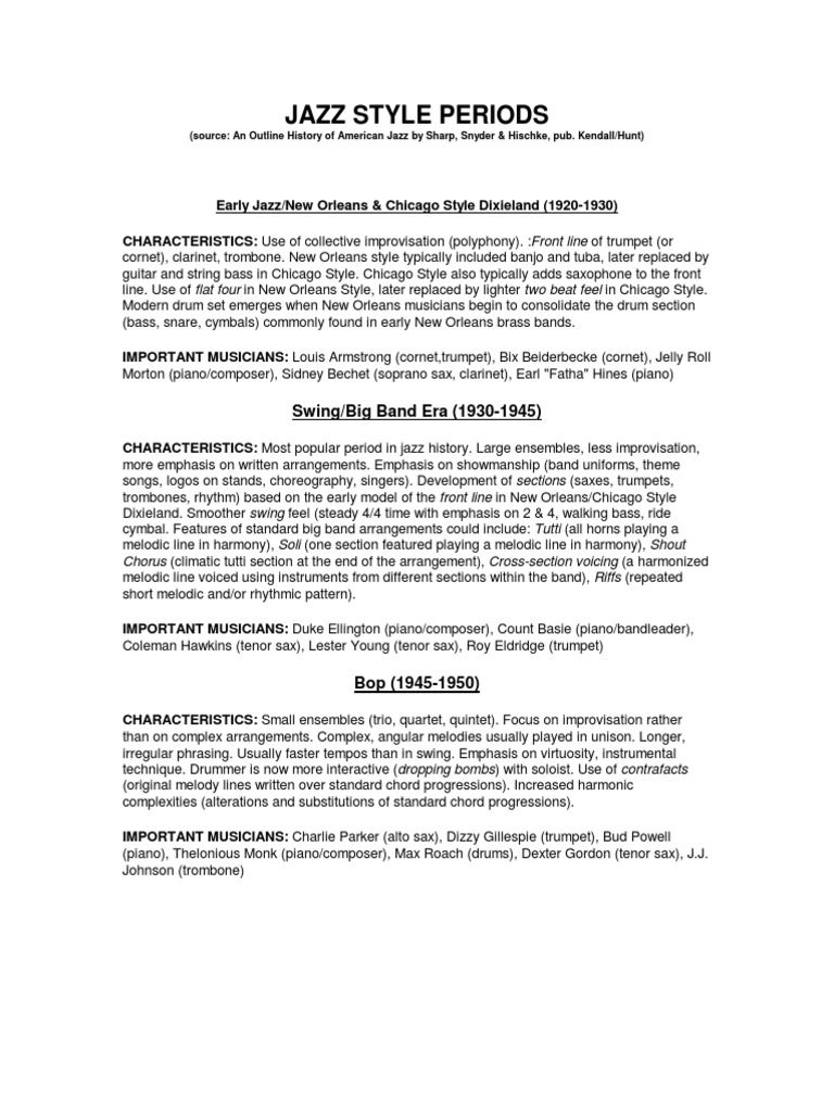 Jazz Style Periods | PDF | Jazz | Saxophone