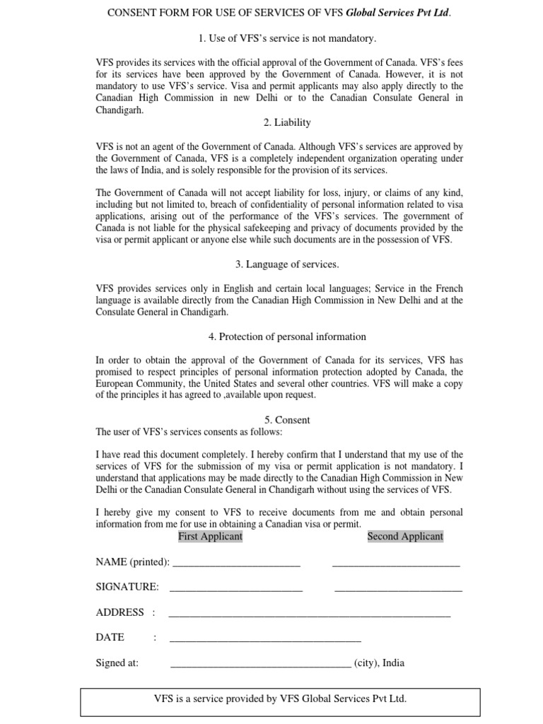 VFS Consent Form for Canada Visa | PDF | Social Science
