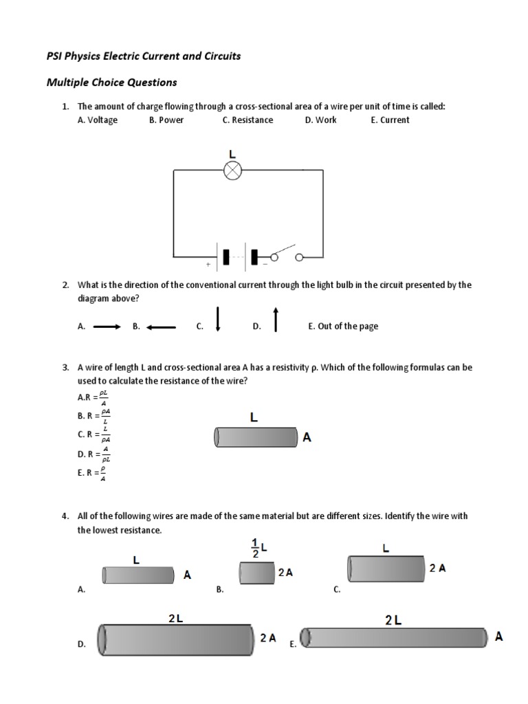 Electric Current & Circuits Multiple Choice-2013!07!02 | PDF | Series ...