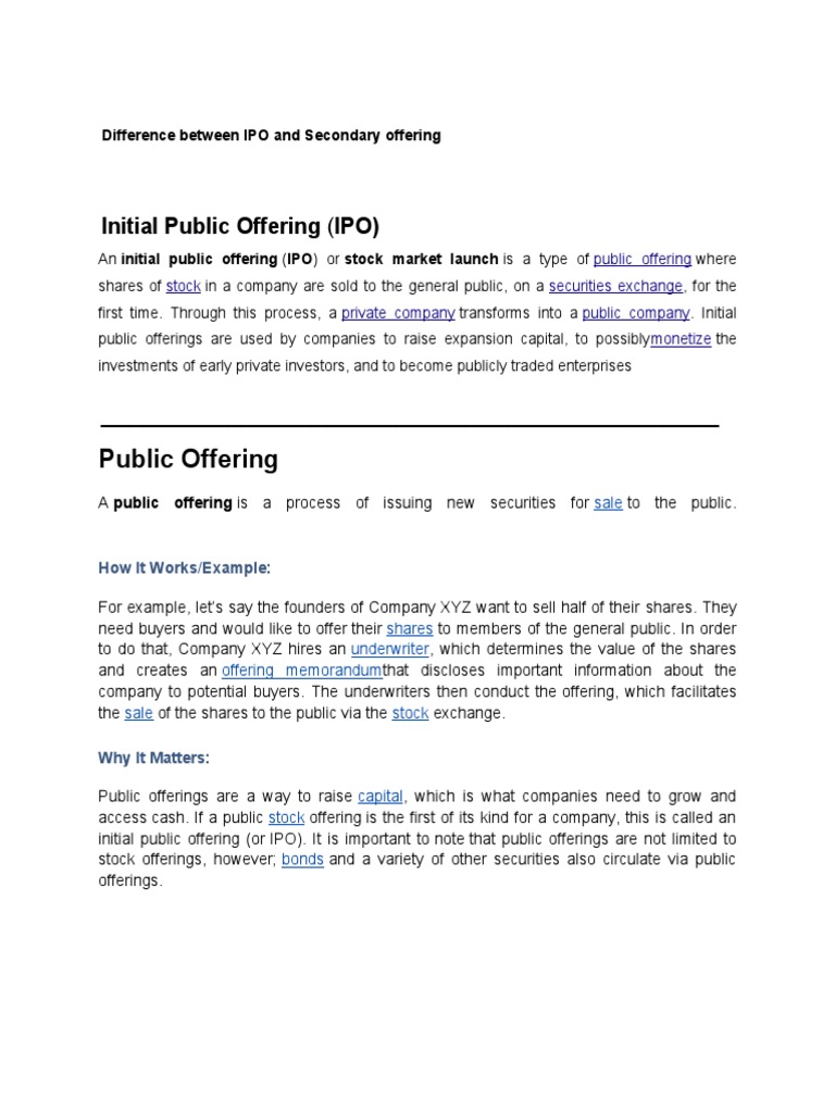 IPO vs. Secondary Offering Explained | PDF | Initial Public Offering ...