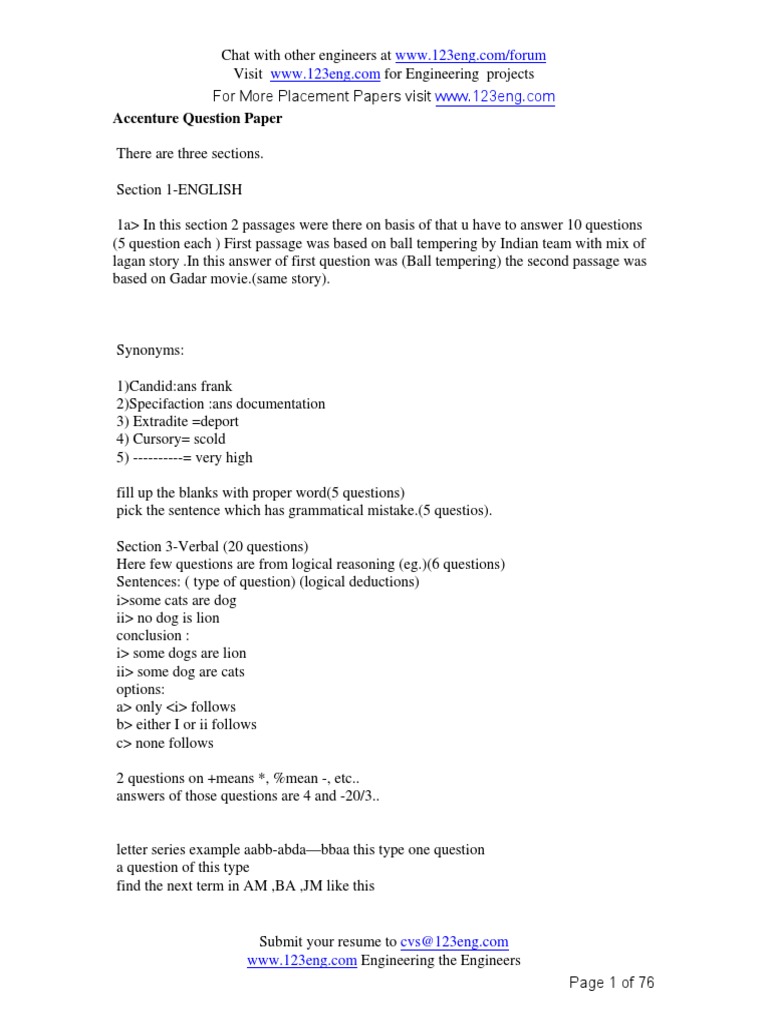 Accenture Placement Papers | PDF | Class (Computer Programming) | C (Programming Language)