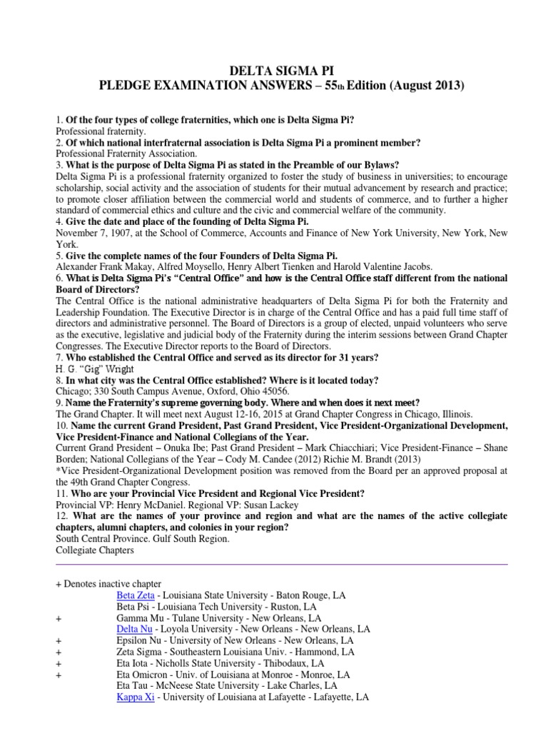DELTA SIGMA PI Pledge Manual Answers | PDF | Fraternities And Sororities