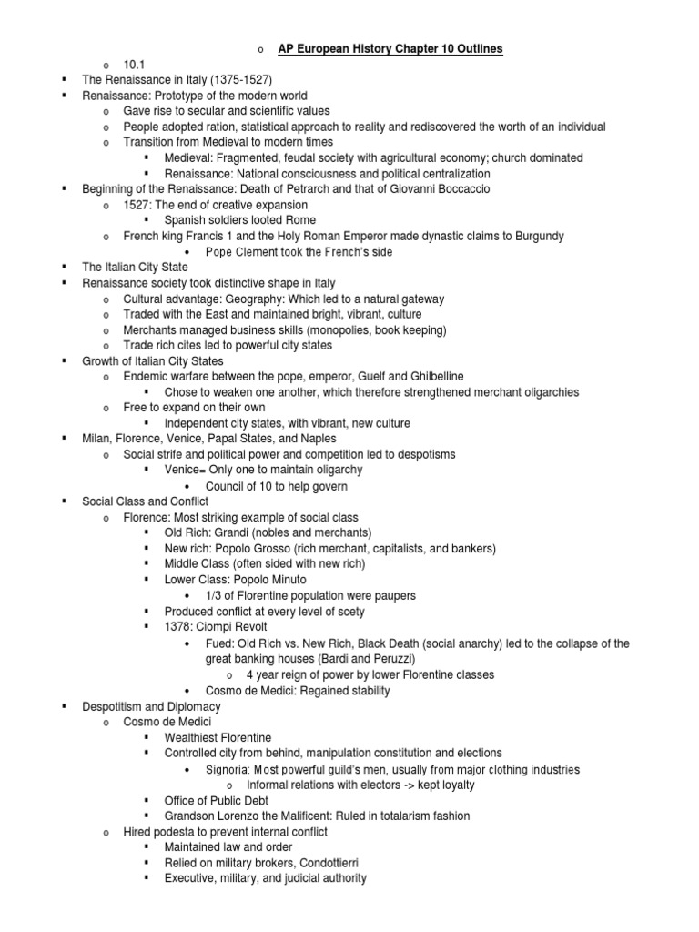 AP European History Chapter 10 Outlines | PDF | Renaissance | Humanism