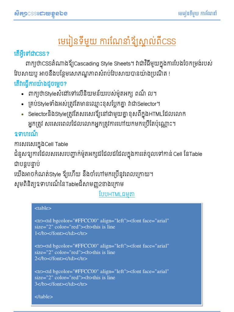 Css Khmer Lesson Pdf 