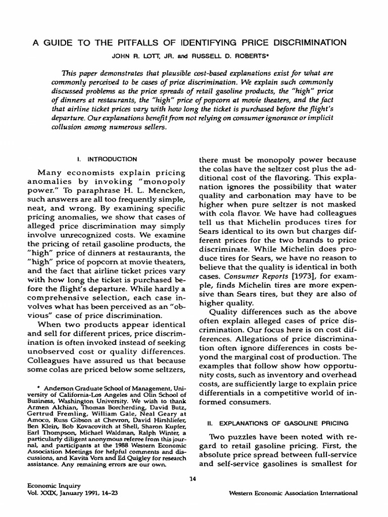 Explaining Perceived Cases of Price Discrimination: A Cost-Based ...