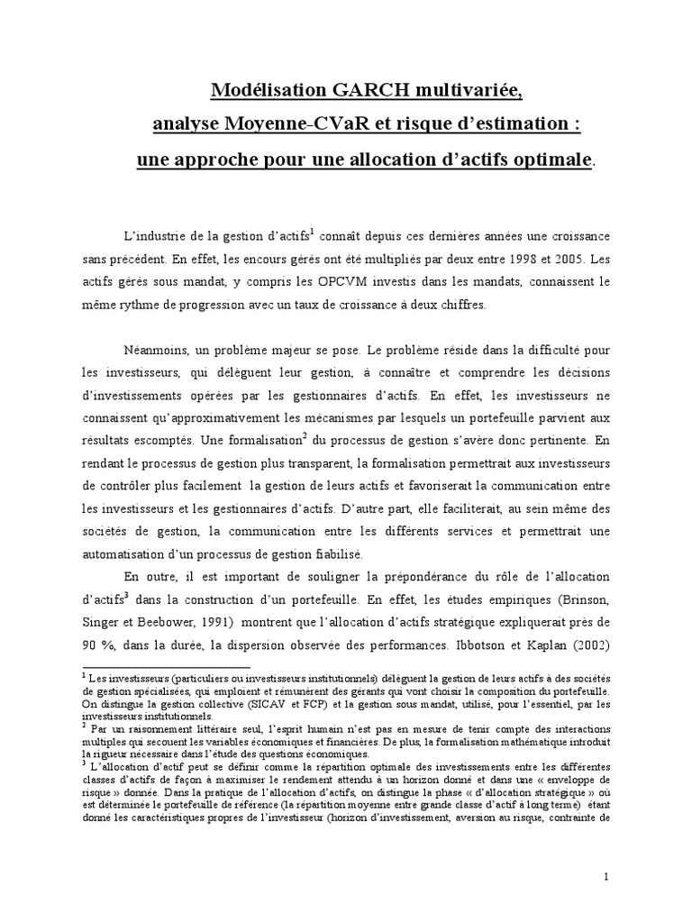 Optimisation d'Actifs: Au-delà de Markowitz | PDF | Loi de probabilité | Risque