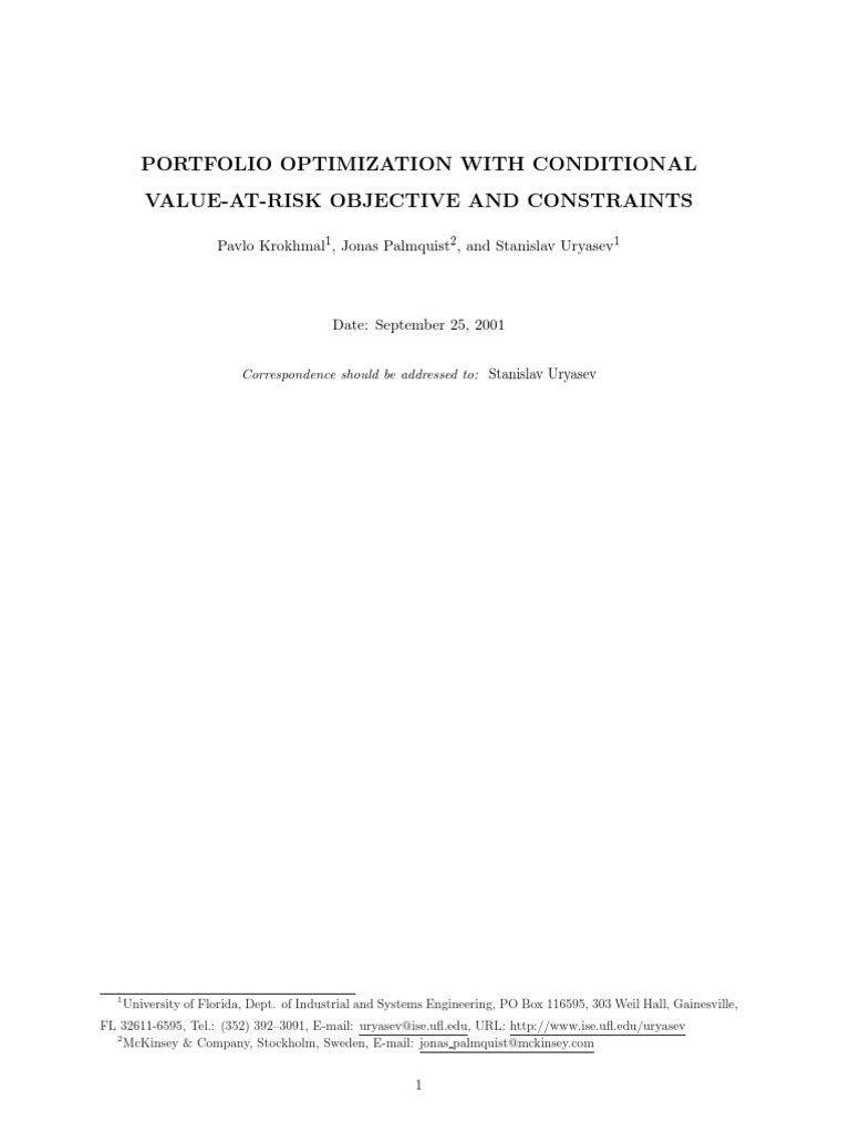 Portfolio Optimization Cvar Download Free Pdf Value At Risk
