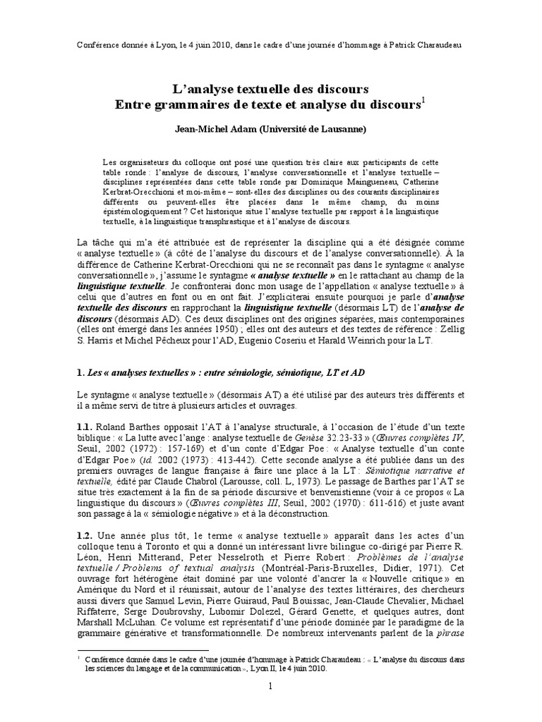 Analyse Textuelle Des Discours | Phrase | Linguistique