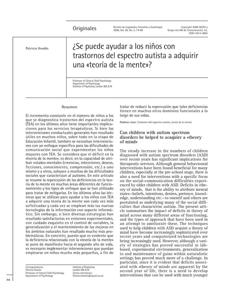 Se Puede Enseñar A Los Niños Con TEA A Adquirir Una Teoría de La Mente ...