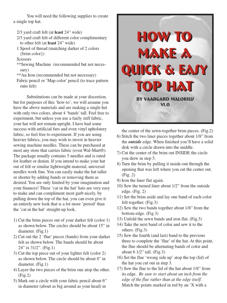 How To Make A Quick & Easy Top Hat | PDF | Hat | Sewing