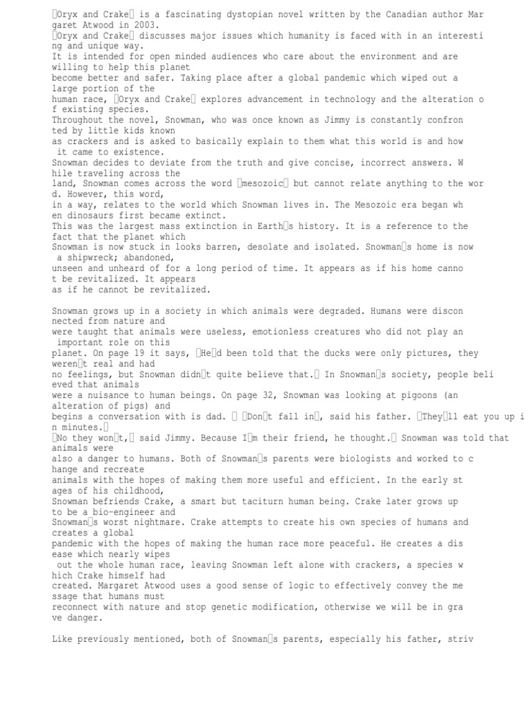 Oryx and Crake Essay Two | PDF