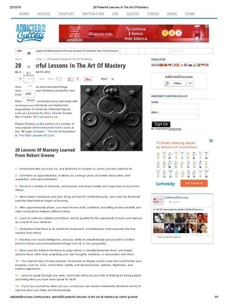 20 Powerful Lessons in The Art of Mastery | PDF | Psychological Concepts