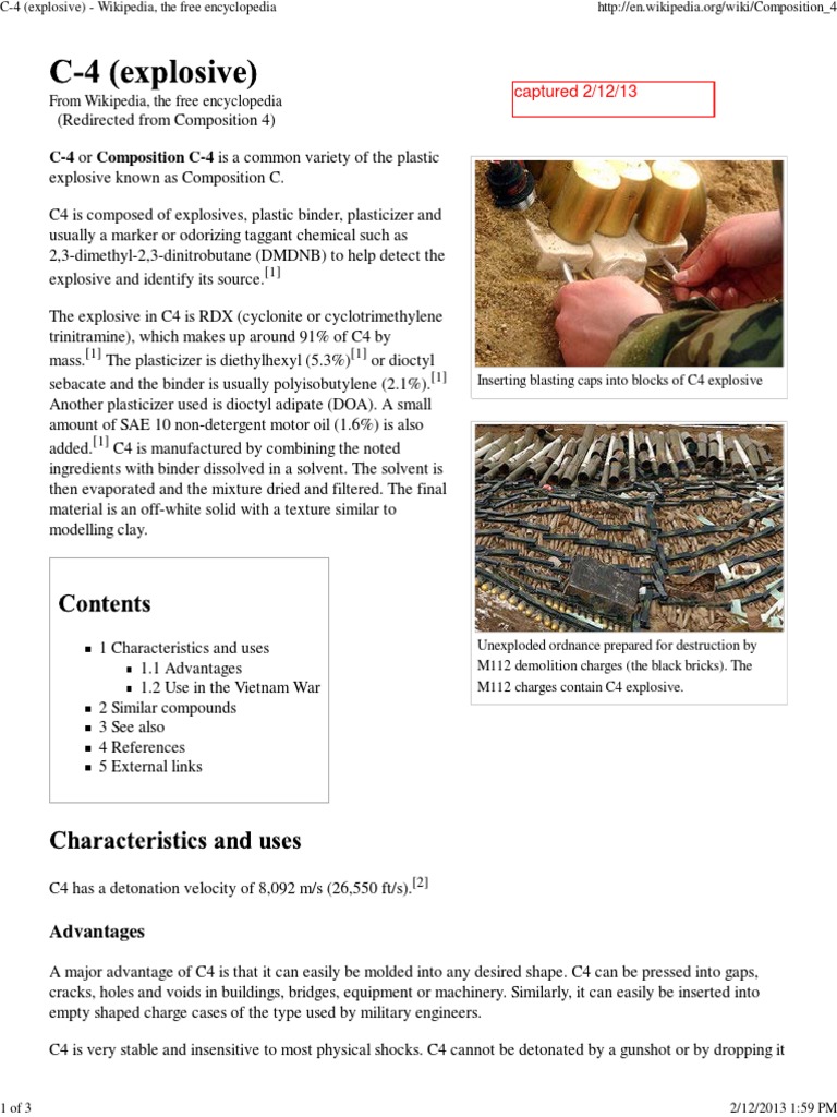 C4 explosive composition | Hazards | Explosion