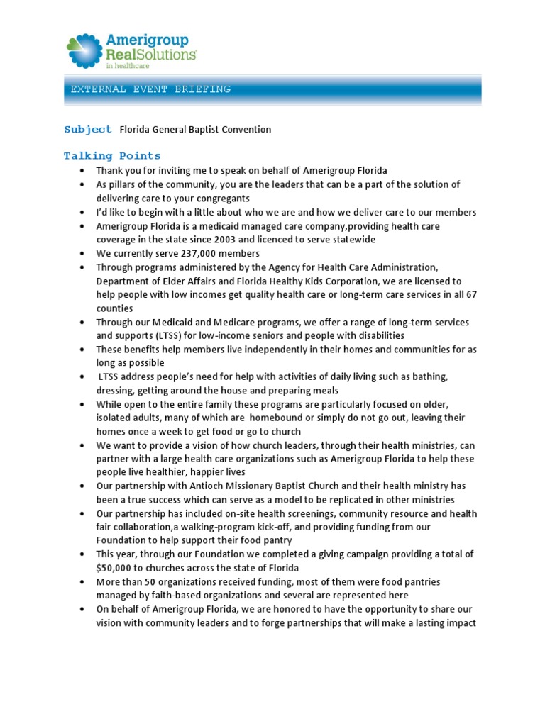 FL Baptist Convention Talking Points Draft | PDF | Medicaid | Long Term ...