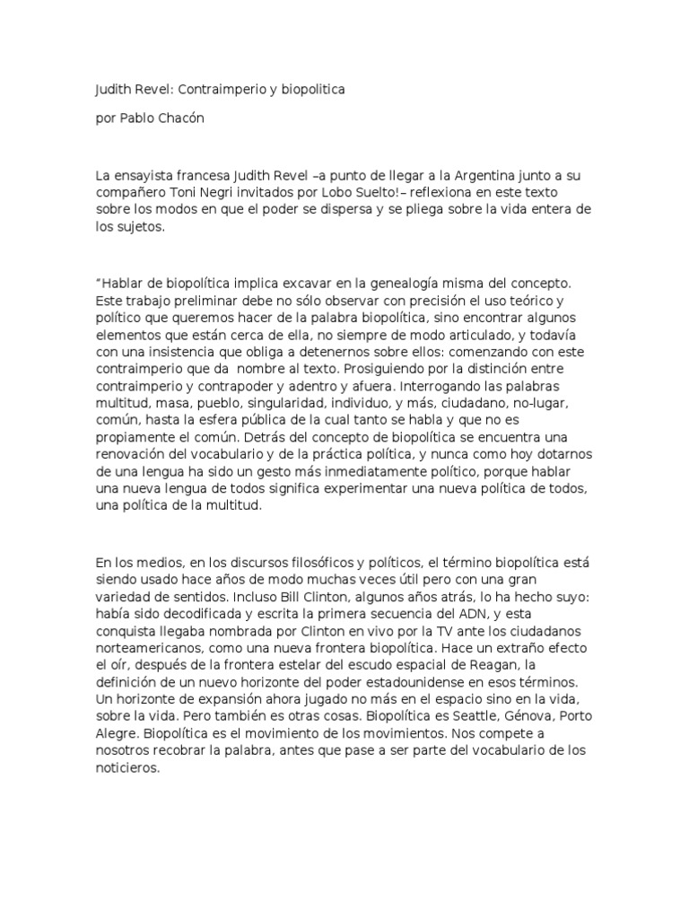 Judith Revel: Biopolítica y Poder | PDF | Unión Europea | Subjetividad