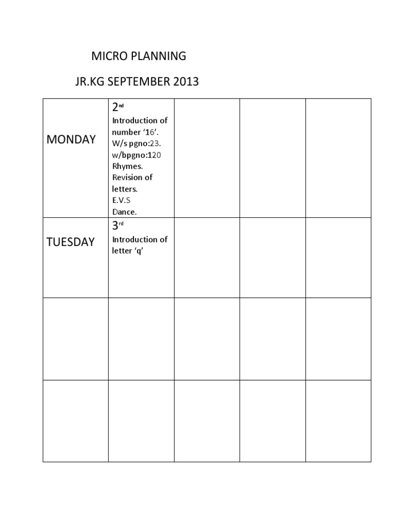 Micro Planning JR - KG September 2013 2 | PDF