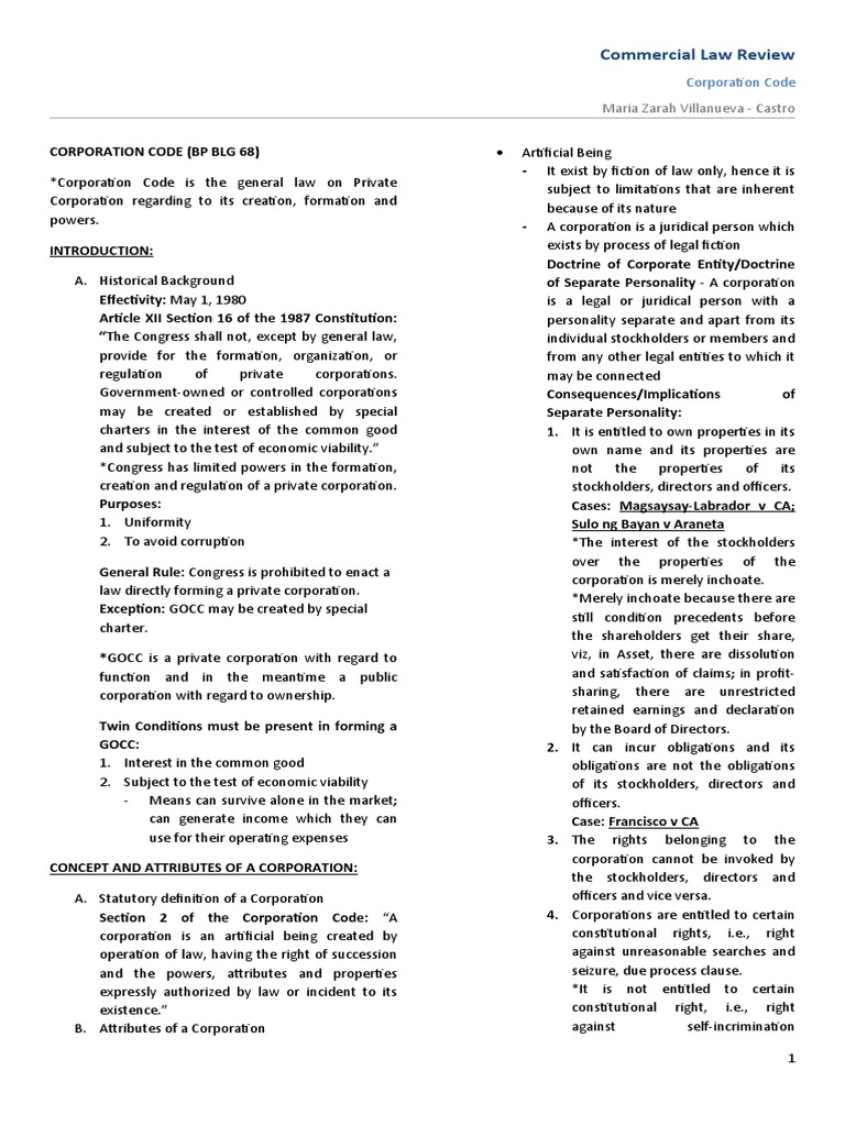 Notes In Corporation Law PDF Preferred Stock Corporations