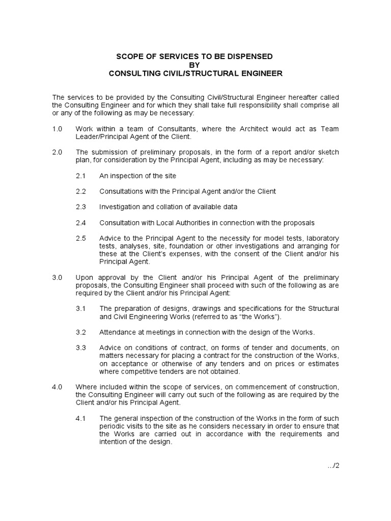Scope of Services To Be Dispensed by Consulting Civil-Structural ...
