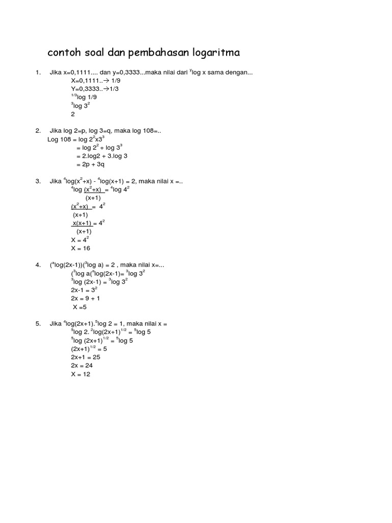 Contoh Soal Dan Pembahasan Logaritma Pdf