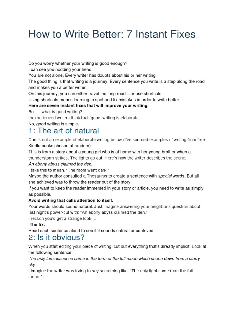 How To Write Better: 7 Instant Fixes: 1: The Art of Natural | PDF