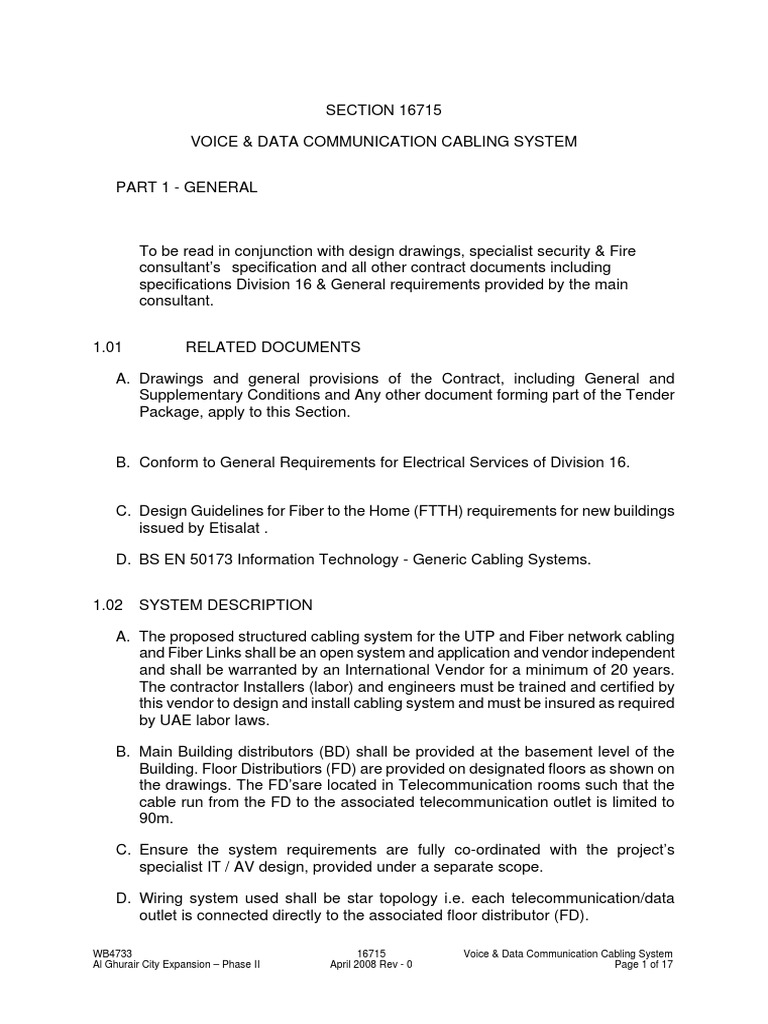 Voice and Data Communication Cabling System | PDF | Electrical ...