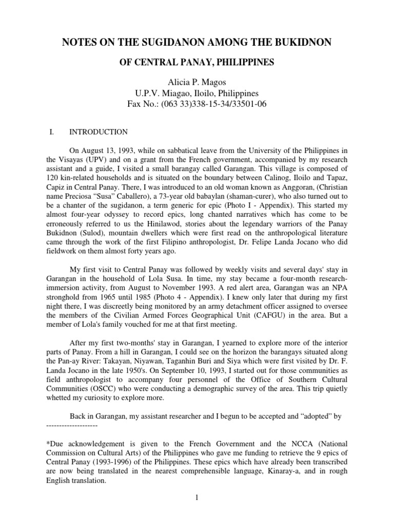 Notes On The Sugidanon Among The Bukidnon by A. Magos | PDF | Anthropology