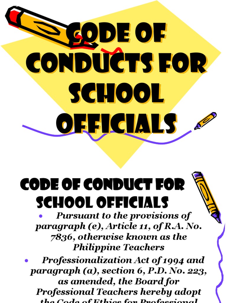 Code Of Conduct For School Officials Profession Teachers