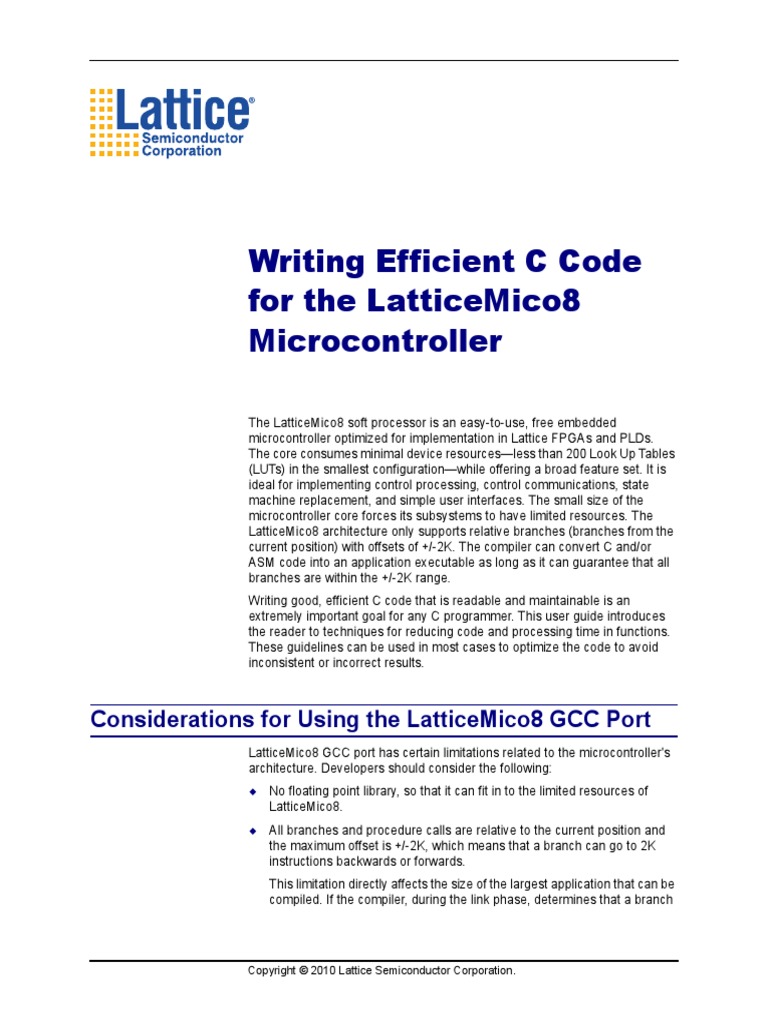 Writing Efficient CCodeforthe Lattice Mico 8 Microcontroller | PDF ...