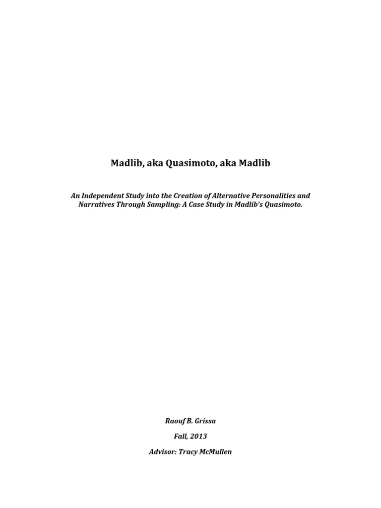 Madlib, Quasimoto, Madlib: An Independent Study | PDF | Leisure ...