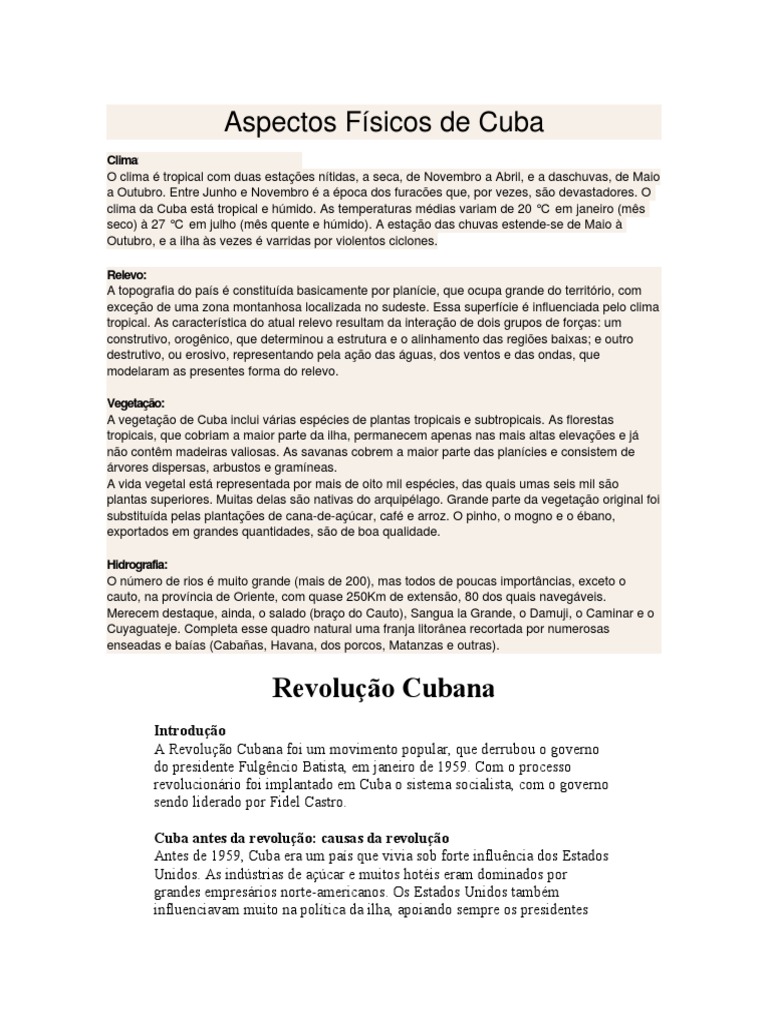 Aspectos Físicos e Históricos de Cuba | PDF | Cuba | Fidel Castro